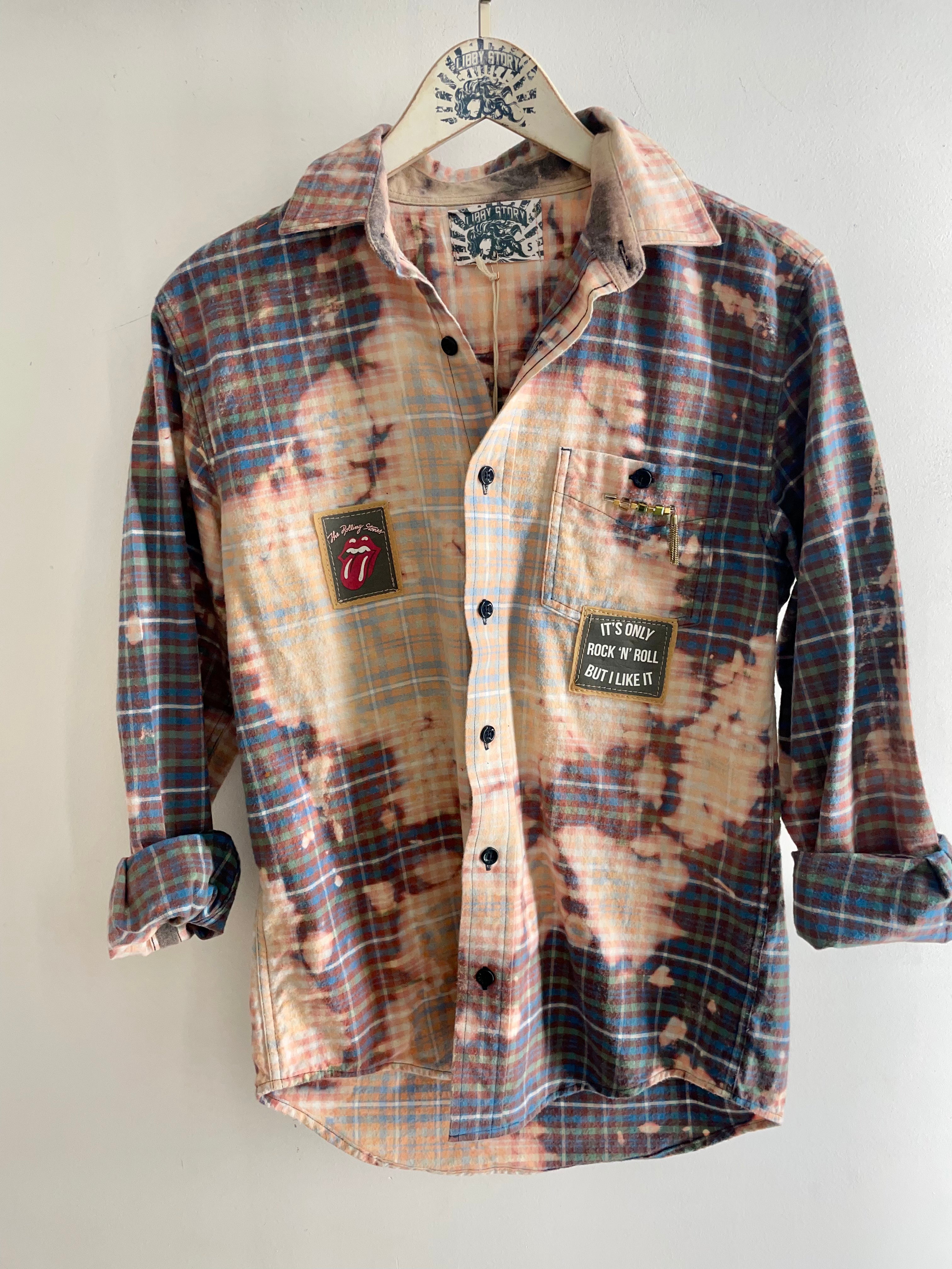 LS Upcycled Rolling Stones Patch Flannel – Libby Story