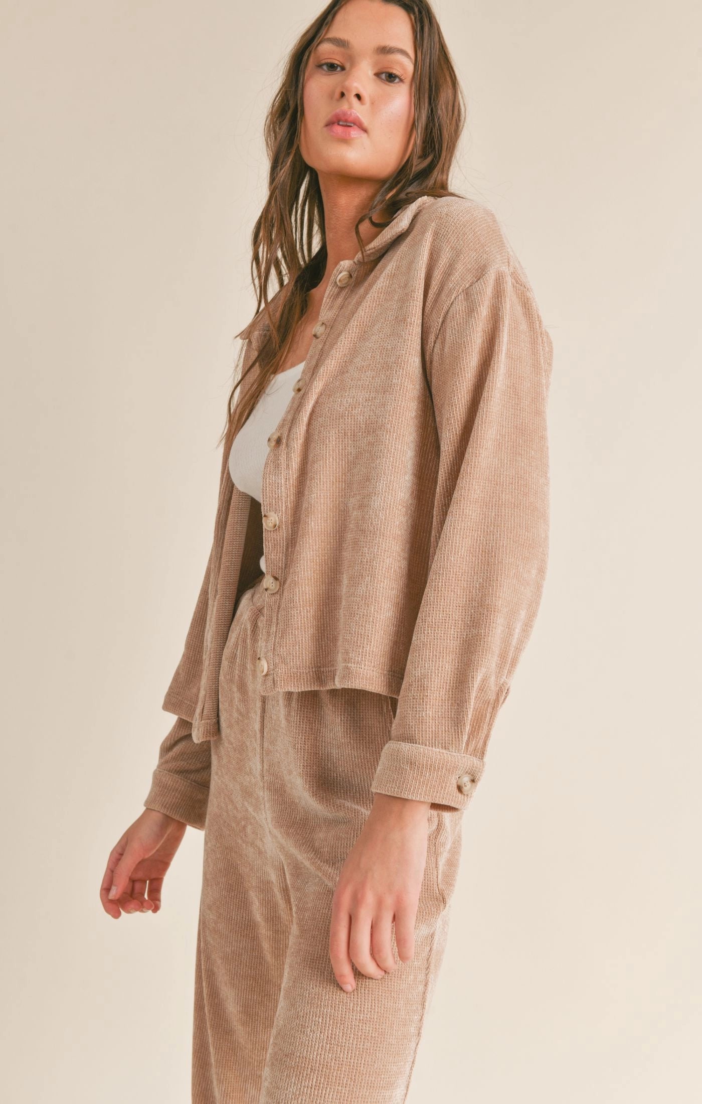 Sadie & Sage Graham Cracker Soft Button Down Top – Libby Story