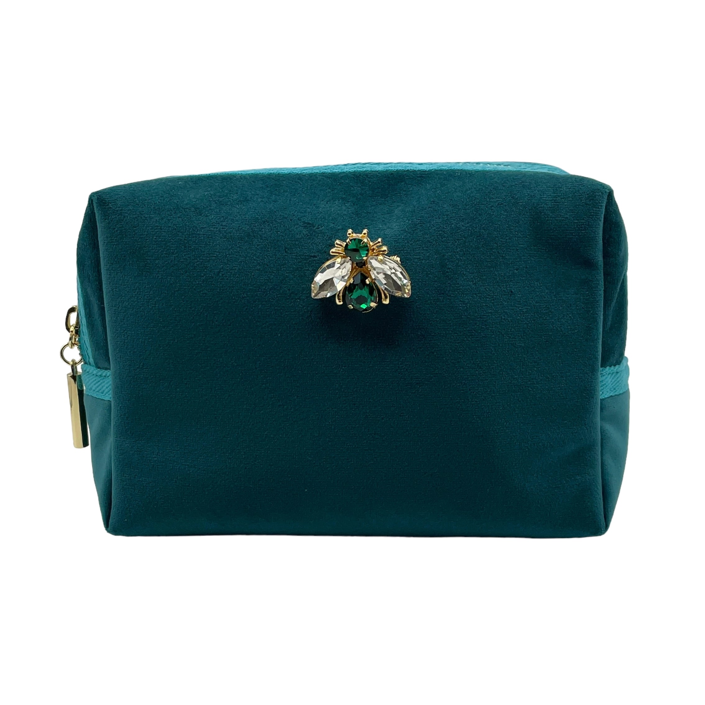 Teal Velvet Makeup Bag w/ Luna Bee Pin – Libby Story